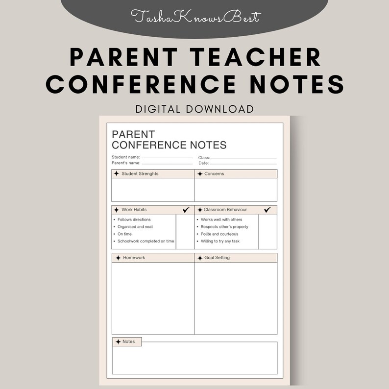 PRINTABLE Beige Parent Conference Notes, Parent-teacher Conference ...