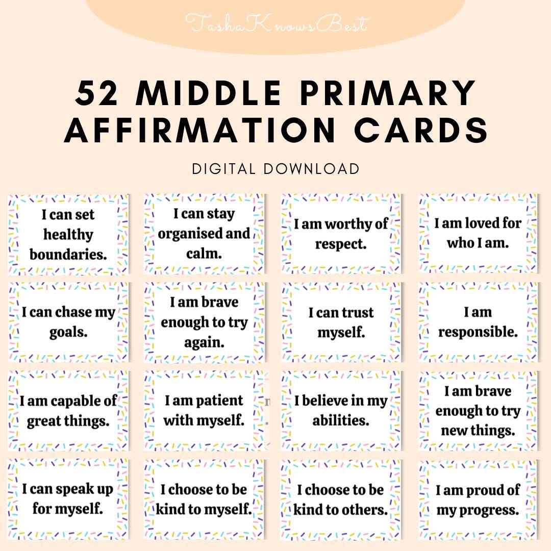 Middle Primary/elementary Affirmation Cards Printable, Affirmation ...