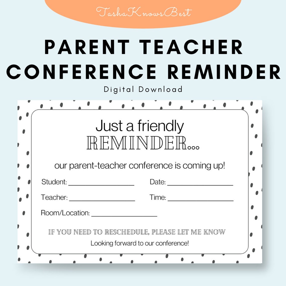 Parent Teacher Conference Reminder Notes, Parent Teacher Conference ...