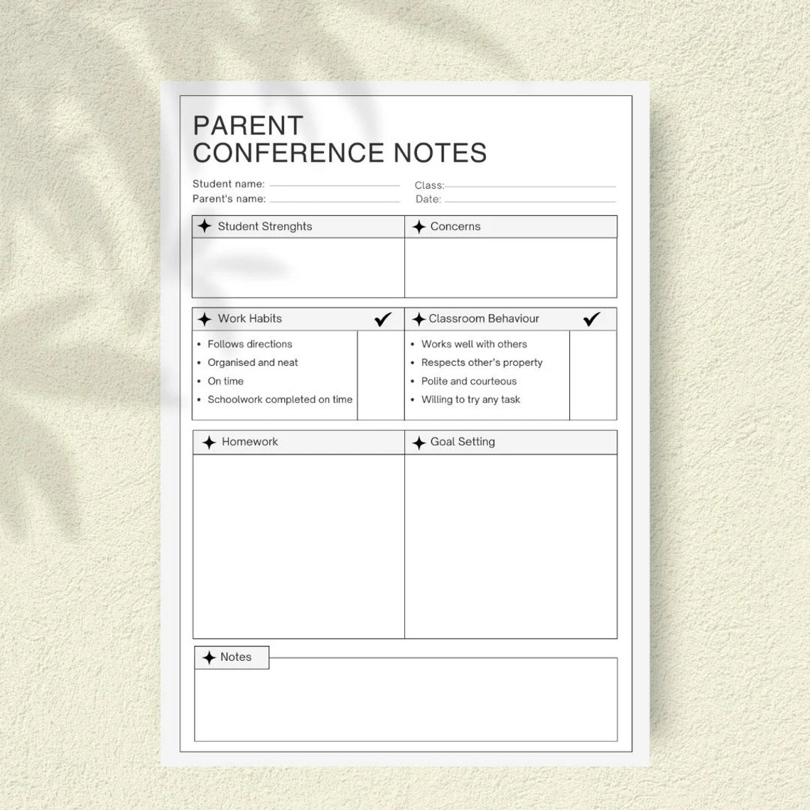 PRINTABLE Grey Parent Conference Notes, Parent-teacher Conference ...