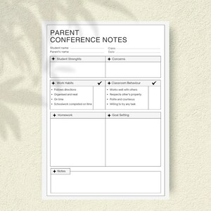 PRINTABLE Grey Parent Conference Notes, Parent-teacher Conference ...