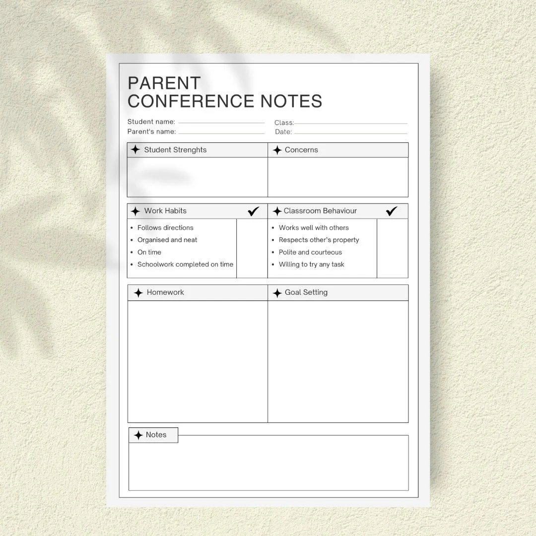 PRINTABLE Grey Parent Conference Notes, Parent-teacher Conference ...
