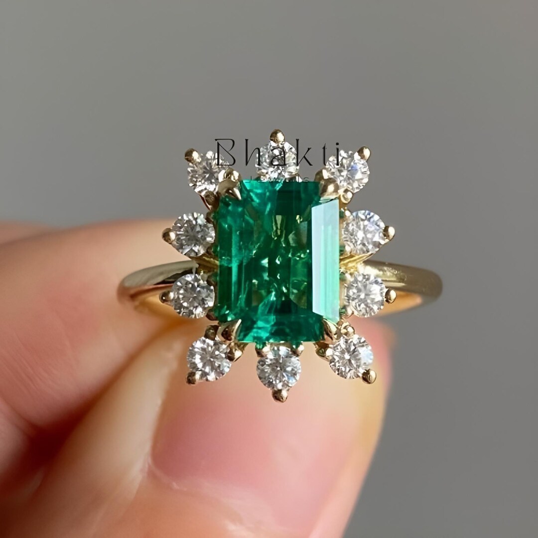 2.50ct Simulated Emerald Engagement Ring, Wedding Bridal Ring, 14K ...