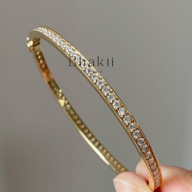 Pave Diamond Bangle Classic Round Cut Diamond Wedding Bangles Dainty Bangle Birthday Gift Daily ...