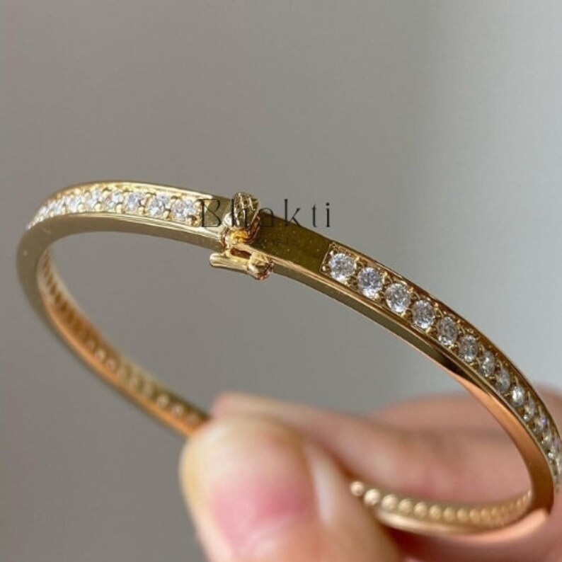 Pave Diamond Bangle Classic Round Cut Diamond Wedding Bangles Dainty Bangle Birthday Gift Daily ...