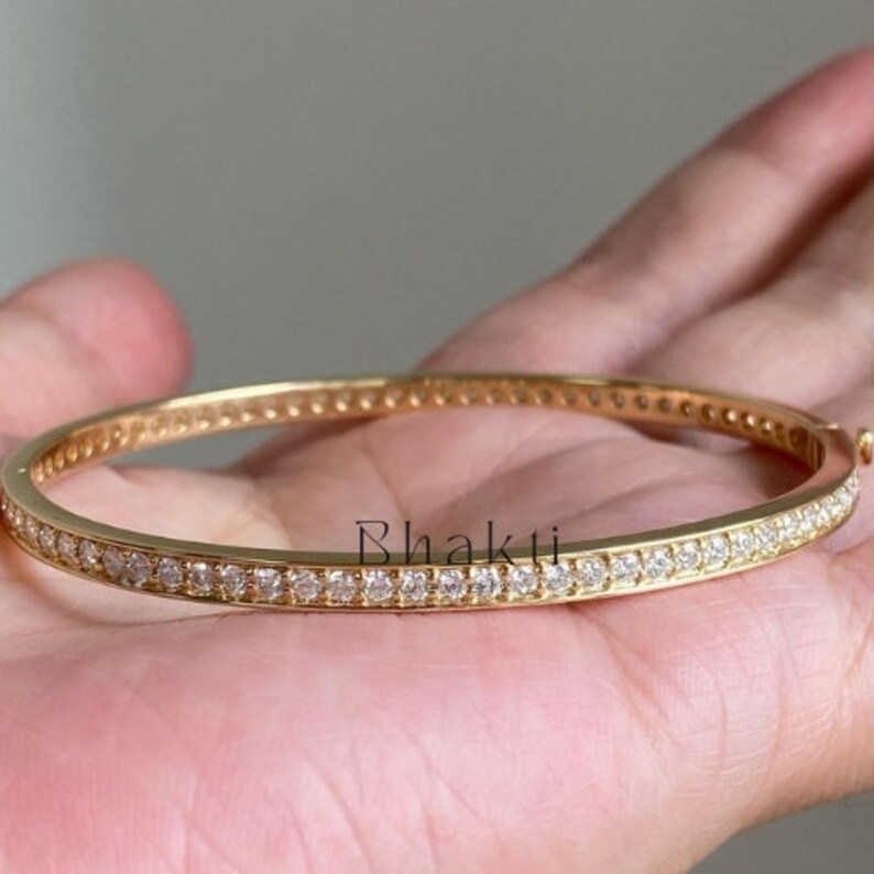 Pave Diamond Bangle Classic Round Cut Diamond Wedding Bangles Dainty ...