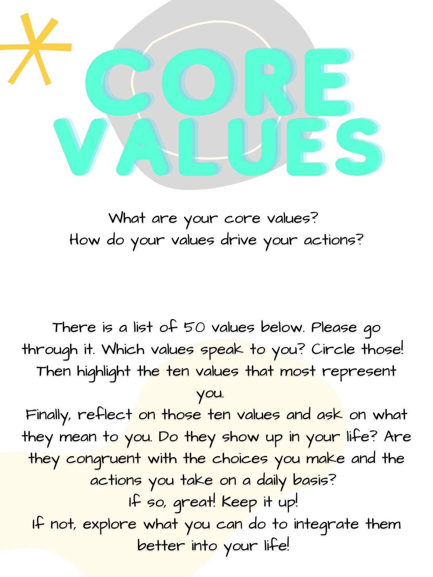 Worksheets Core Values - Etsy