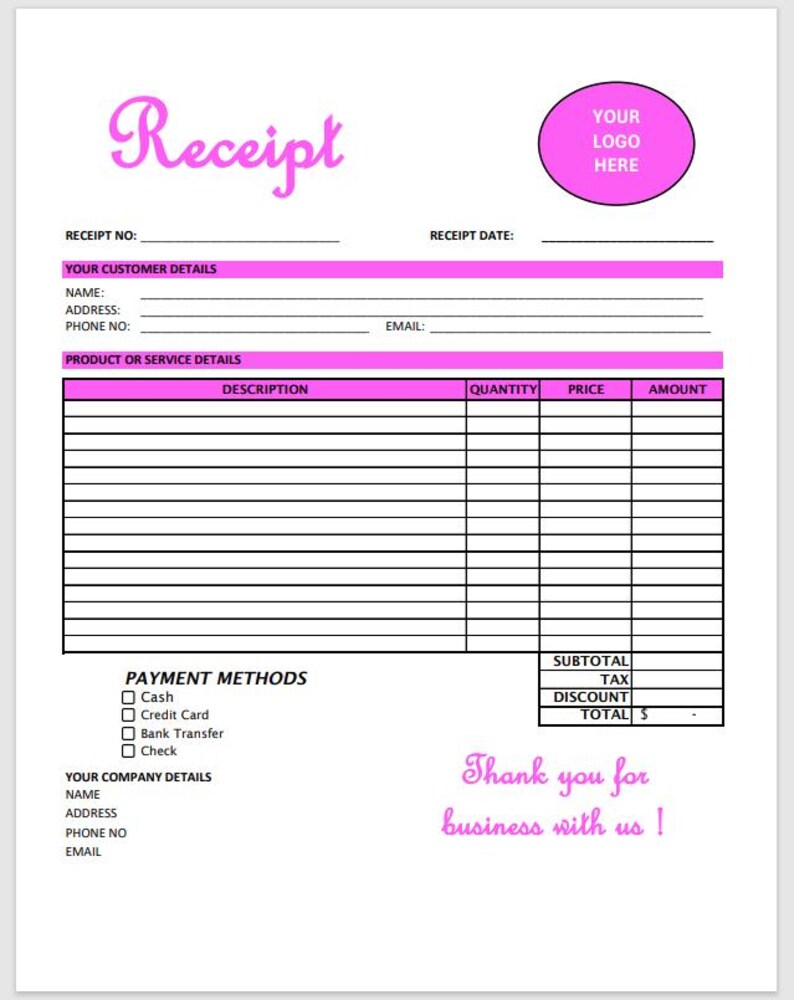 Excel Receipt Template: Business Invoice With Auto-calculating Totals ...