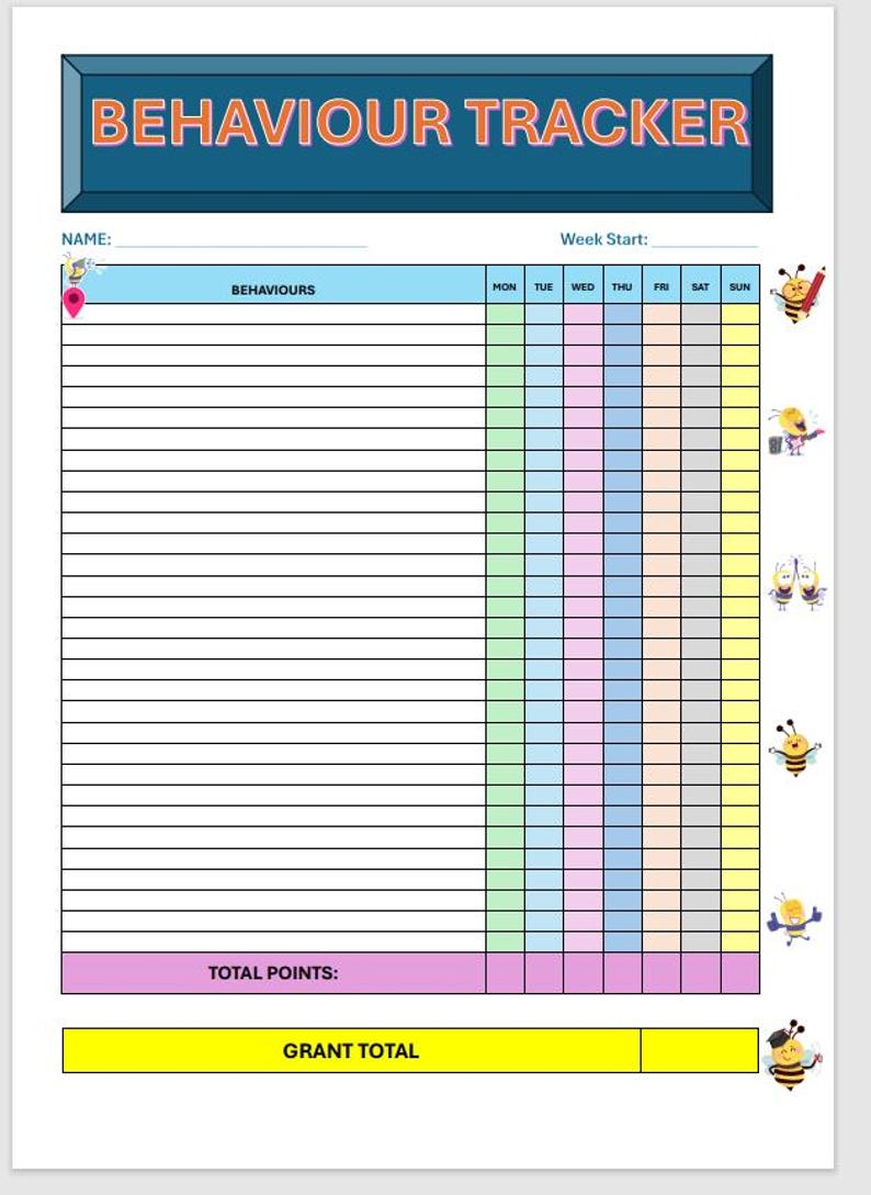 Colorful Kids Behavior Tracker Printable | Weekly Behavior Chart PDF ...