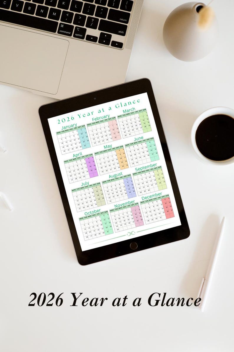 2026 Year at A Glance Calendar | Pastel Minimalist Planner (PDF & PNG ...