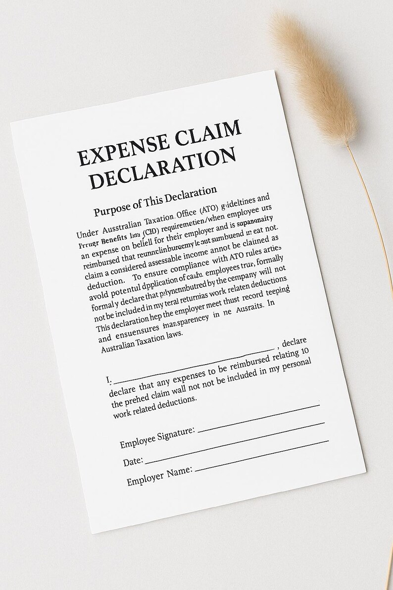 ATO Expense Claim Declaration Form (australia) | Editable FBT ...