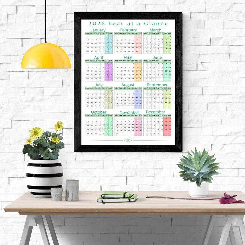 2026 Year at A Glance Calendar | Pastel Minimalist Planner (PDF & PNG ...
