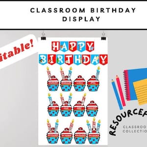 Classroom Cupcake Birthday Display Student Birthday Chart Classroom ...