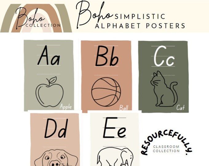 Boho Simplistic Alphabet Posters Boho Classroom Decor Alphabet Display ...