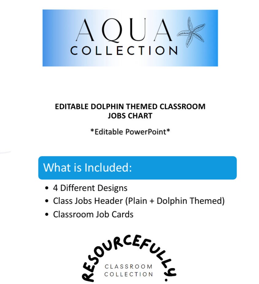 Editable Dolphin Themed Classroom Jobs Clip Chart L Class Jobs Display ...