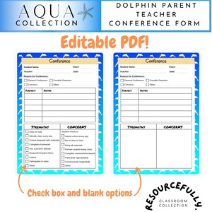Editable Dolphin Themed Parent Teacher Conference Form L Parent Teacher ...