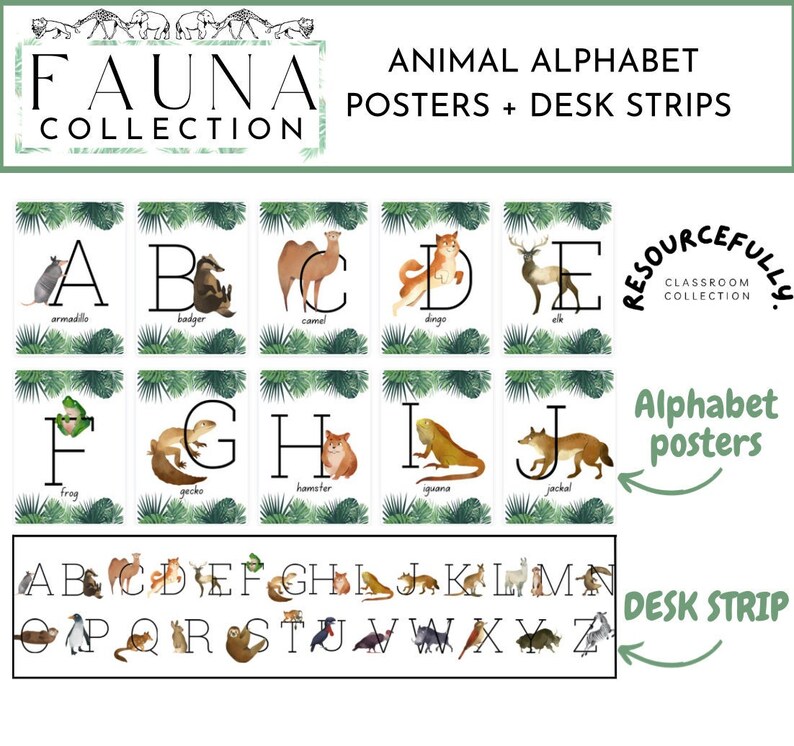 Animal Alphabet Posters and Student Desk Strips L Fauna Alphabet L ...
