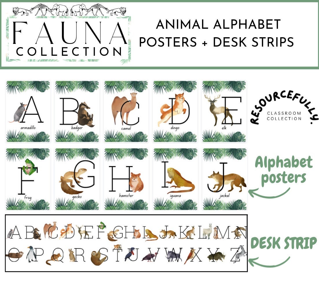 Animal Alphabet Posters and Student Desk Strips L Fauna Alphabet L ...