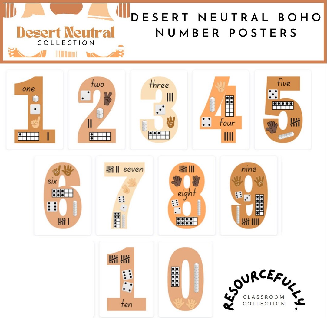 Desert Neutral Boho Number Display | Maths Wall Number Posters ...