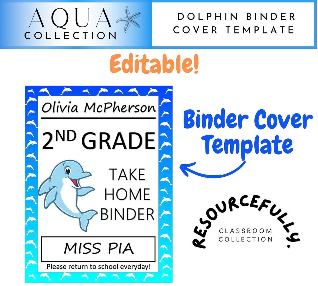 Editable Dolphin Themed Binder Cover Template L Teacher Binder L ...