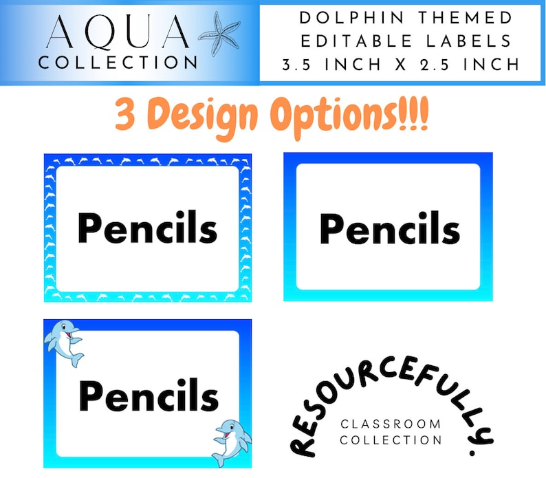 Editable Dolphin Themed Classroom Labels | General Use Editable Labels ...