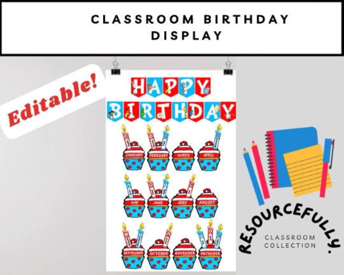 Classroom Cupcake Birthday Display Student Birthday Chart Classroom ...