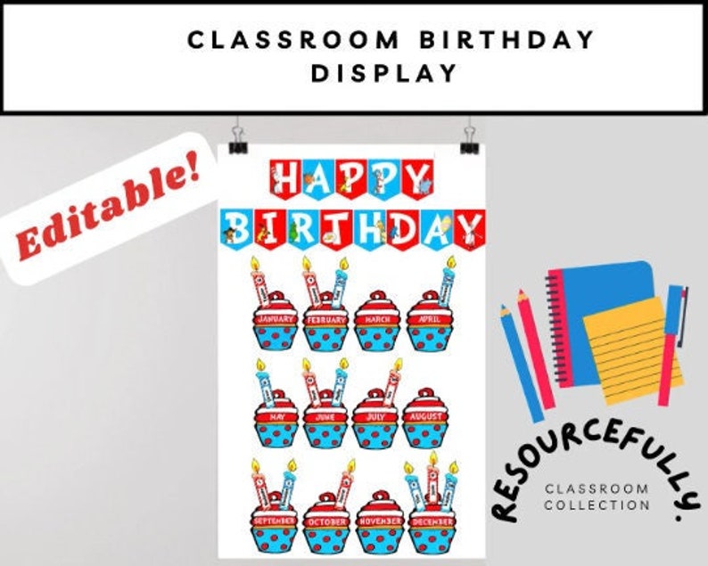 Classroom Cupcake Birthday Display Student Birthday Chart Classroom ...