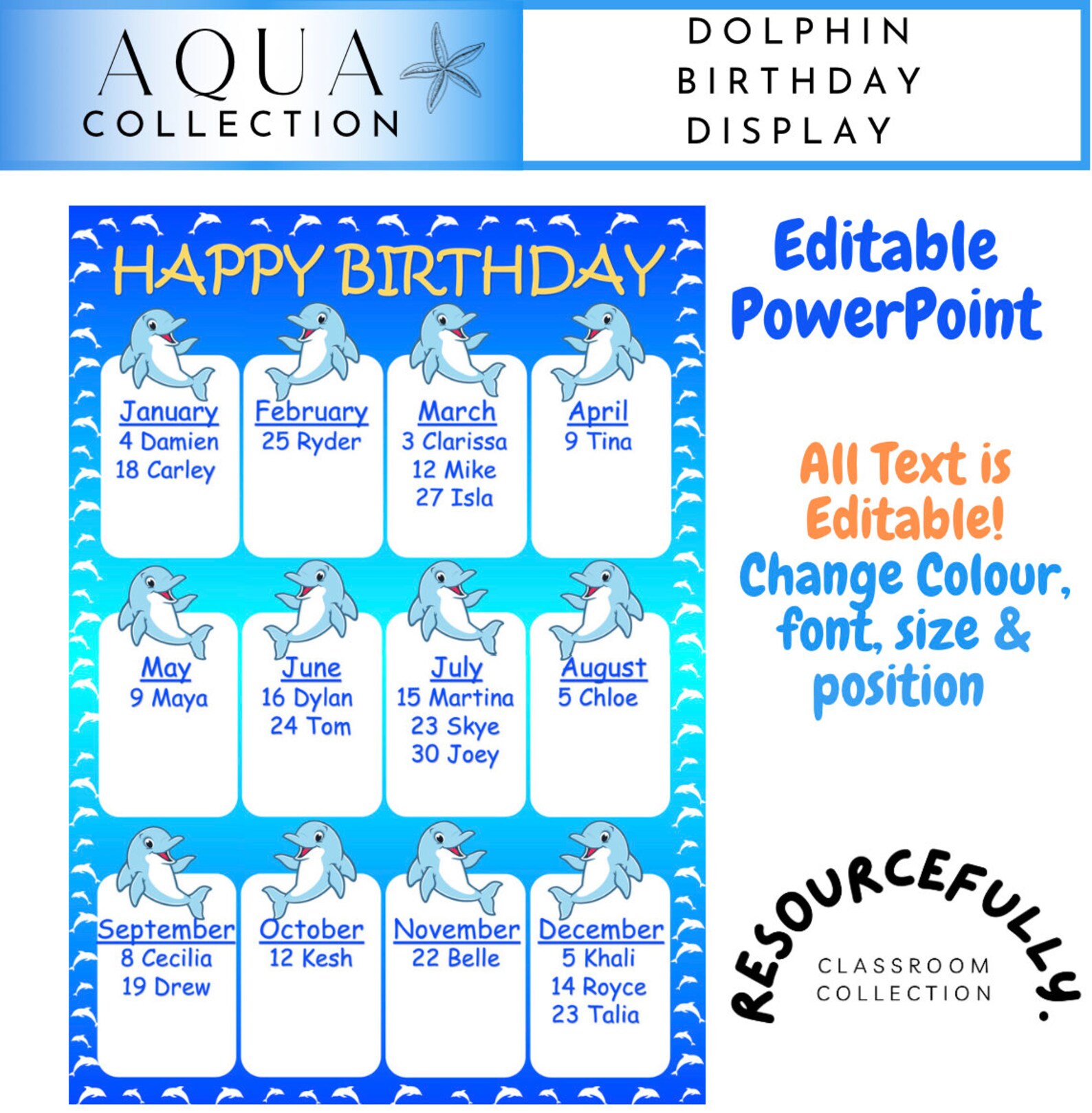 Editable Dolphin Themed Birthday Display | Class Birthday Chart ...