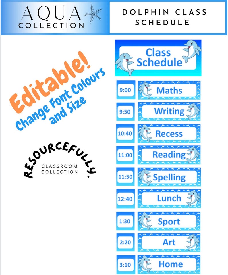 Editable Dolphin Themed Class Schedule With Times L Class - Etsy