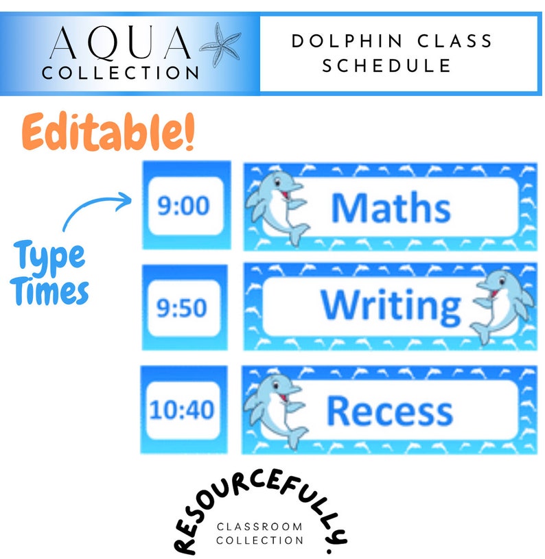 Editable Dolphin Themed Class Schedule With Times L Class Agenda L ...