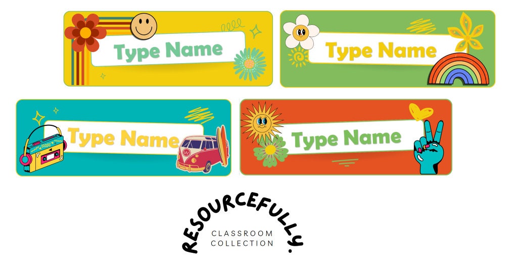 Retro Student Name Tags | Student Identifiers | Tote Tray Labels | Desk ...
