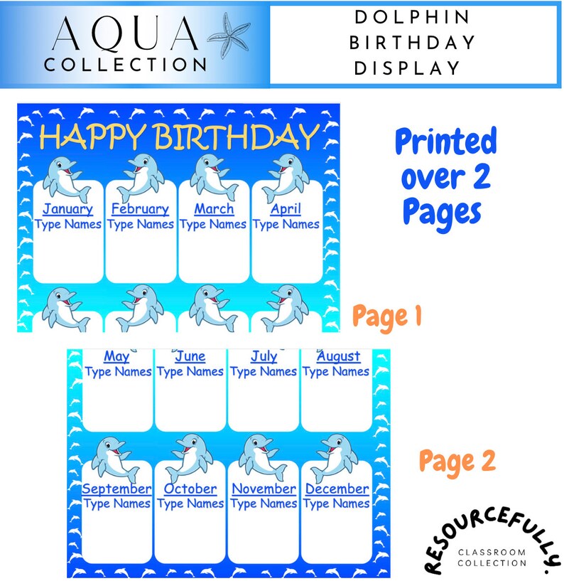Editable Dolphin Themed Birthday Display | Class Birthday Chart ...