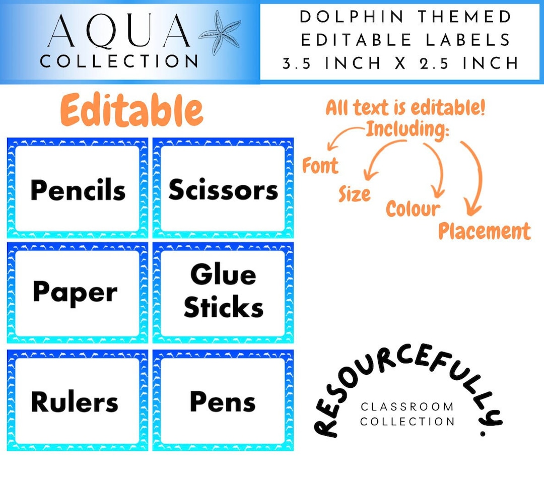 Editable Dolphin Themed Classroom Labels | General Use Editable Labels ...