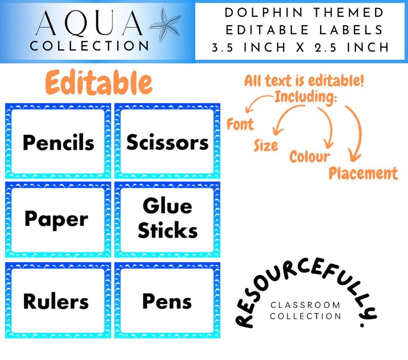 Editable Dolphin Themed Classroom Labels | General Use Editable Labels ...