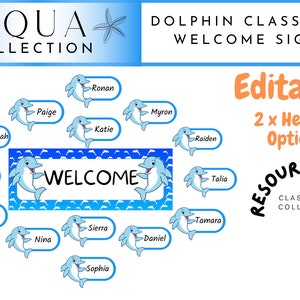 Editable Dolphin Classroom Welcome Sign With Student Name Tags L ...