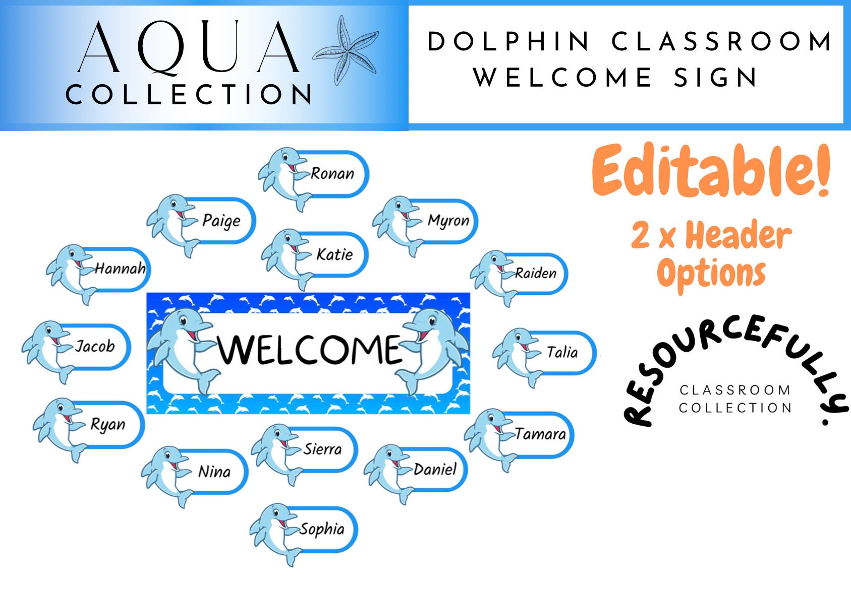 Editable Dolphin Classroom Welcome Sign With Student Name Tags L ...