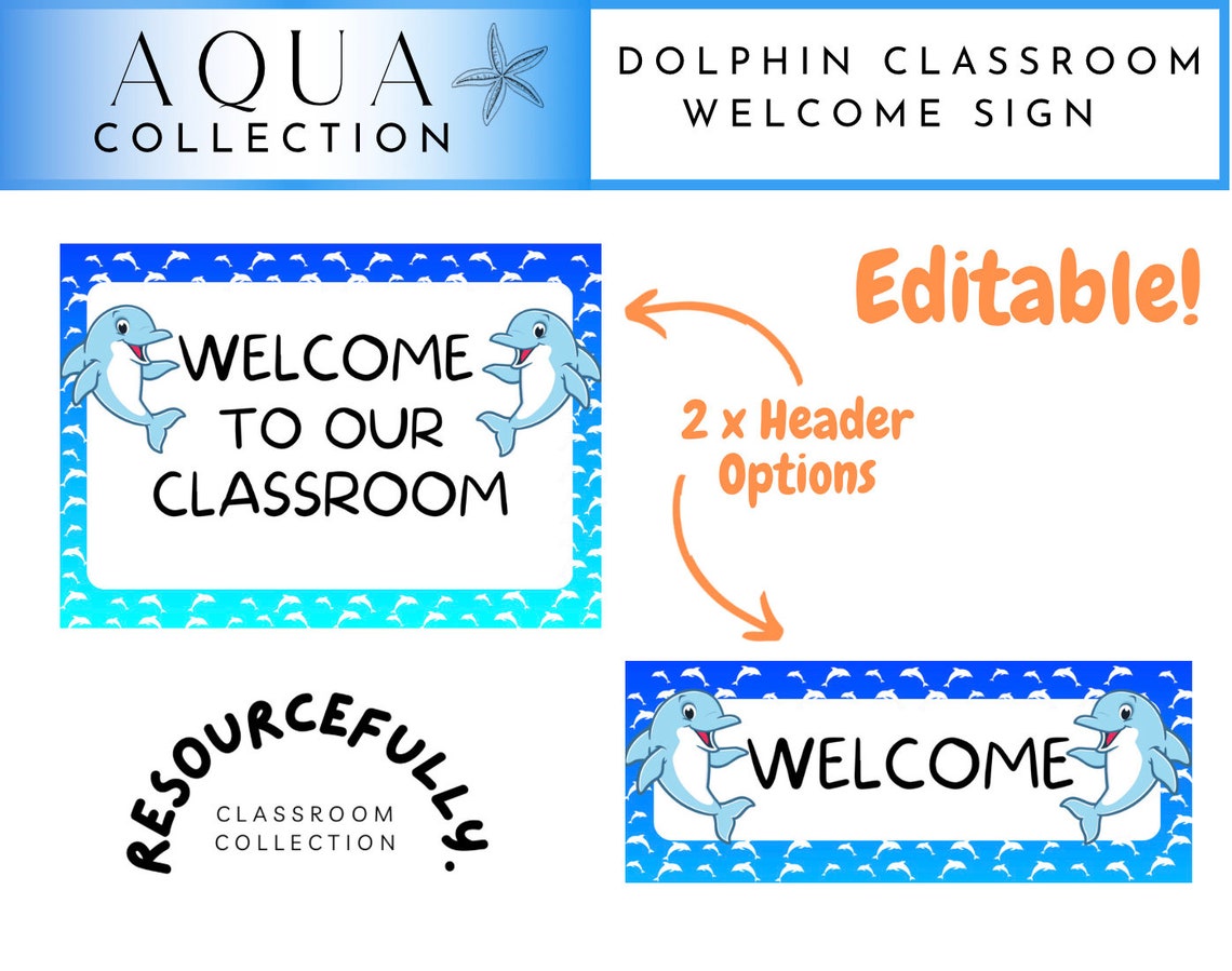Editable Dolphin Classroom Welcome Sign With Student Name Tags L ...