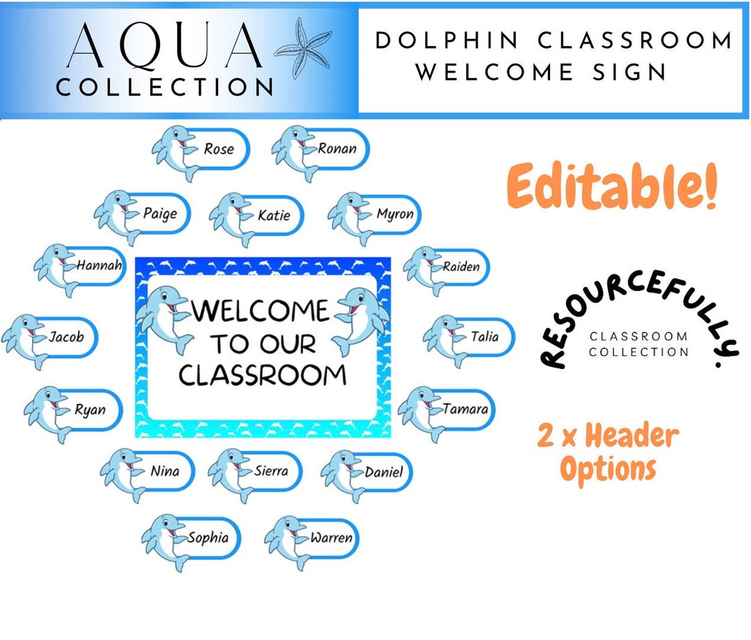 Editable Dolphin Classroom Welcome Sign With Student Name Tags L ...