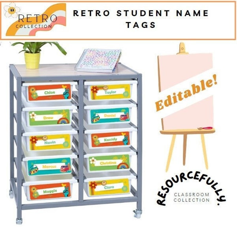 Retro Student Name Tags | Student Identifiers | Tote Tray Labels | Desk ...