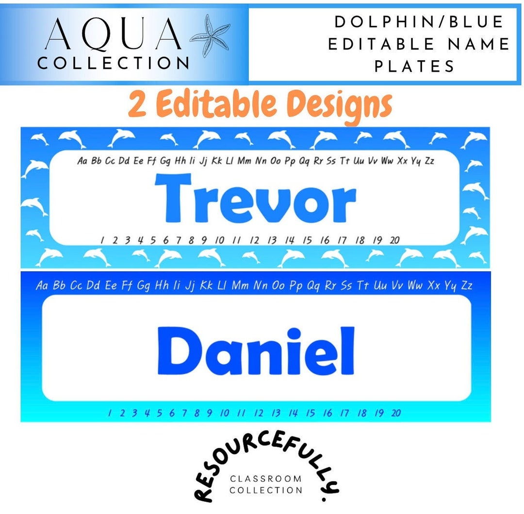 Editable Dolphin Themed Name Plates | Blue Tote Tray Labels | Blue Desk ...