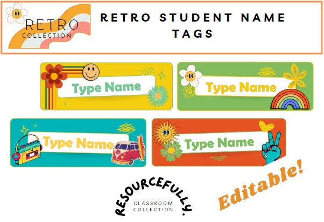 Retro Student Name Tags | Student Identifiers | Tote Tray Labels | Desk ...