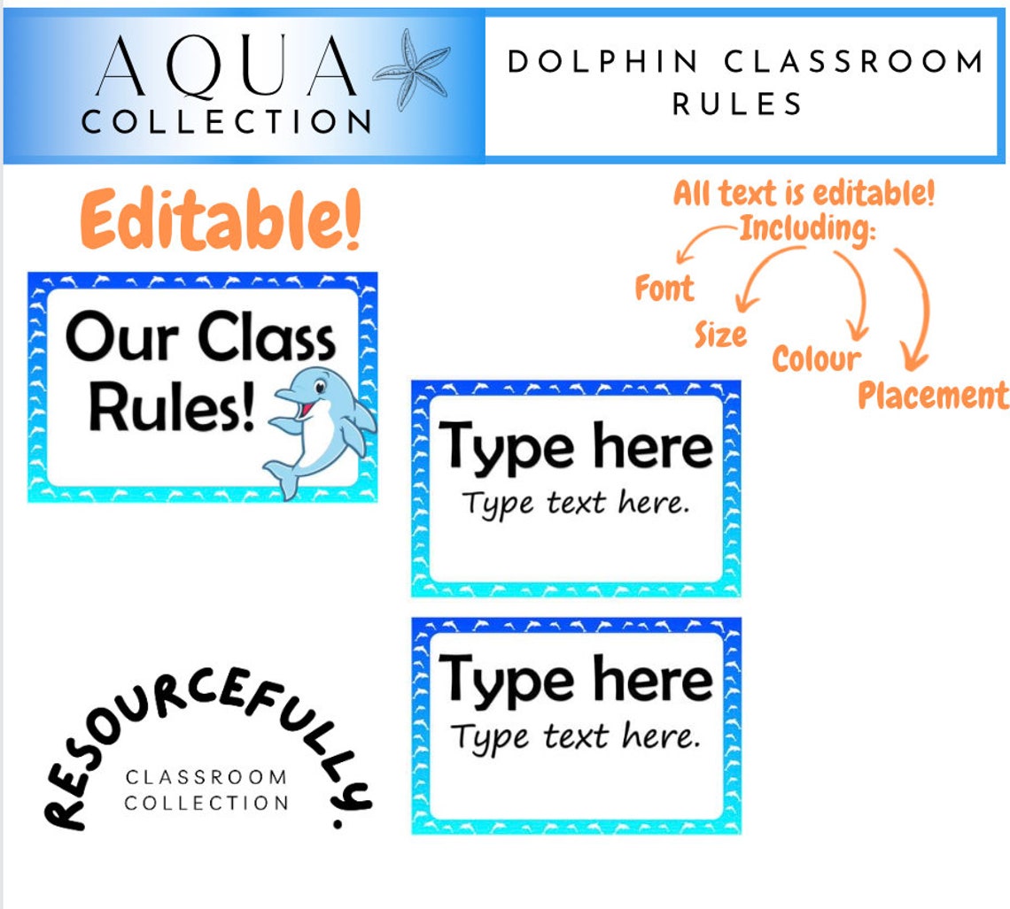Editable Dolphin Themed Classroom Rules L Classroom Rules Display L ...