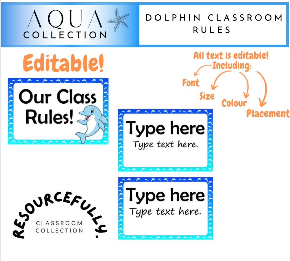 Editable Dolphin Themed Classroom Rules L Classroom Rules Display L ...