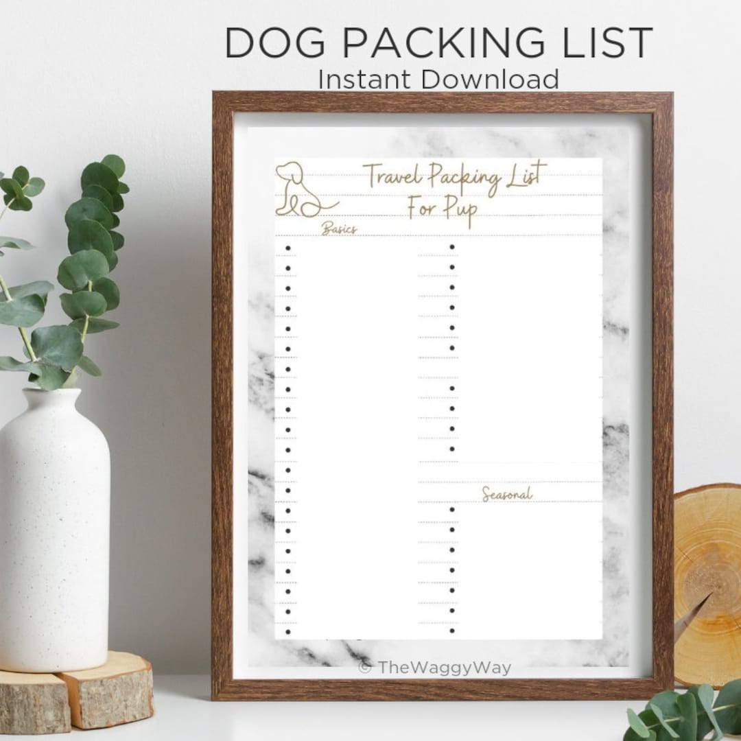 Dog Holiday Cheat Sheet, Dog Packing Chart, Printable Dog Packing List ...