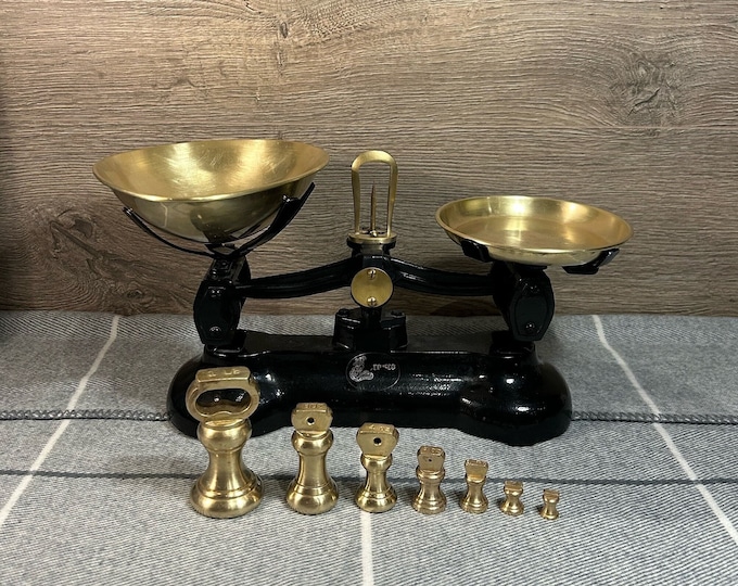 Vintage Librasco Black Rustic Kitchen Balance Scales Inc 7 Brass ...