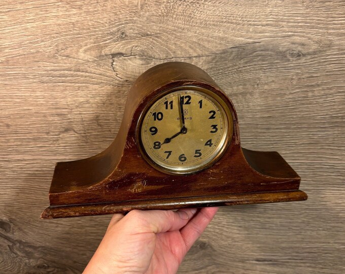 Vintage Art Deco 8 Days Brown Wood Mantel Clock | Old Fashioned British ...
