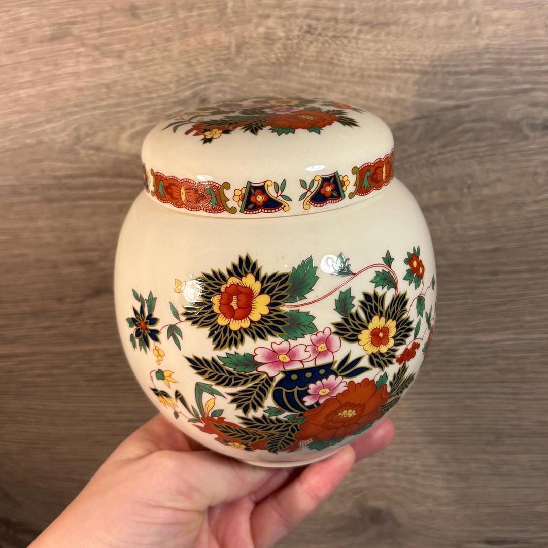 Vintage Sadler Round Lidded Ginger Jar | Orientally Inspired Floral ...