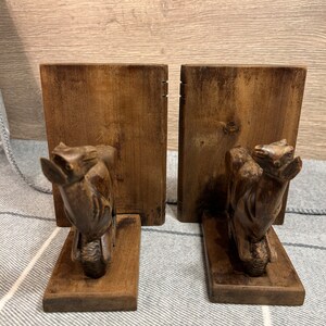 Vintage Hand Carved Dark Wood Antelope Ruminant Mammal Bookends | Very ...