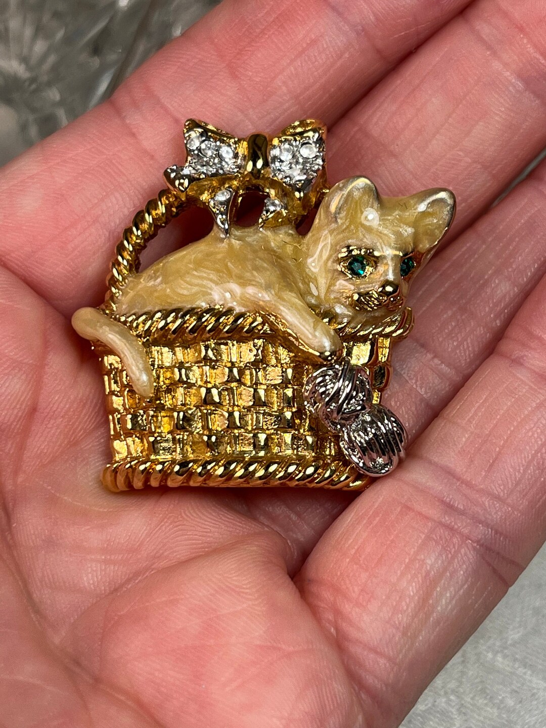 Vintage Signed Puccini Gold Tone With Clear Crystal Kitten in the ...