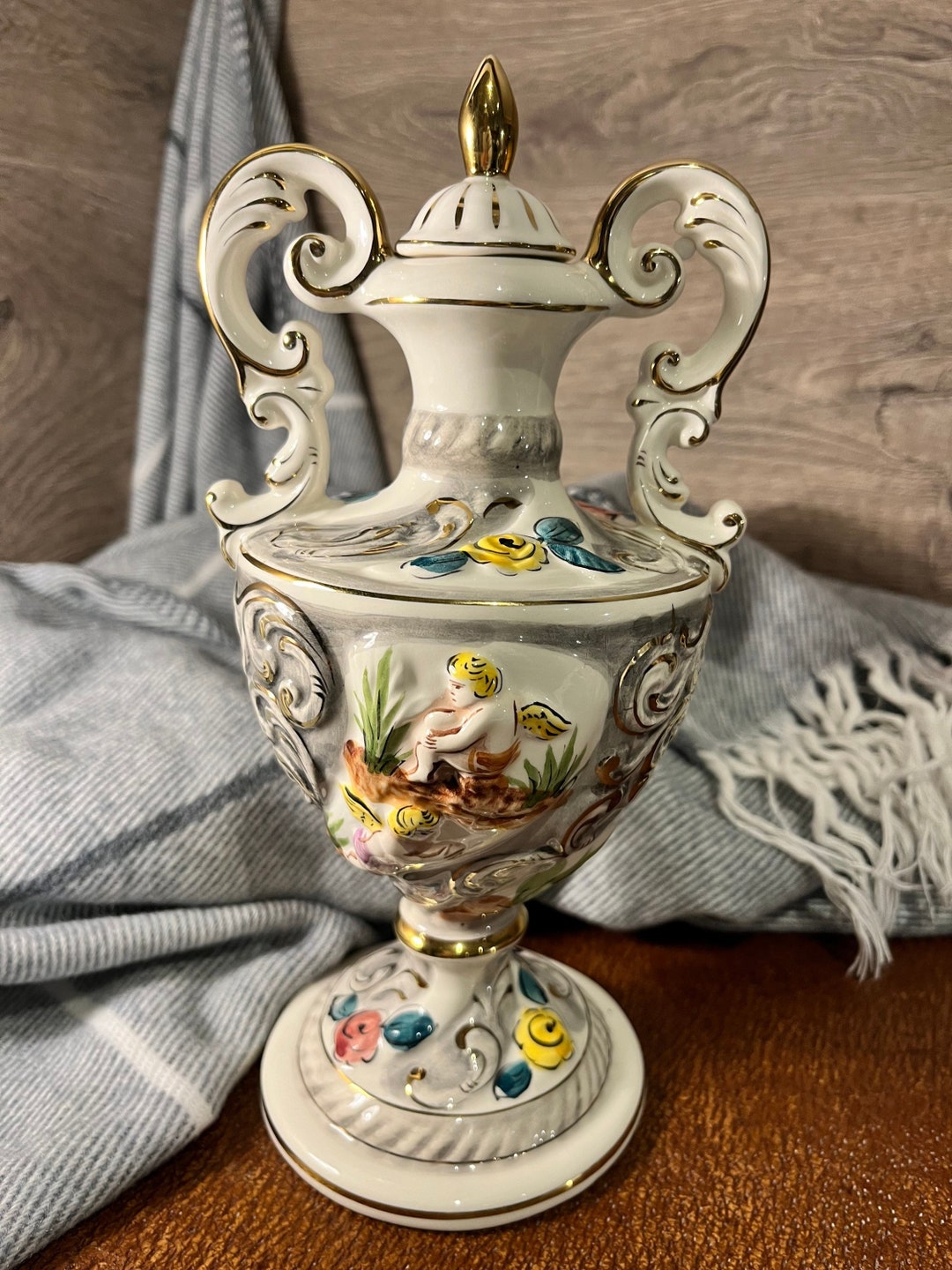 Vintage Rare Elpa Alcobaca Pottery Ornate Hand Painted Gilded ...